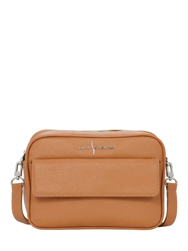 LUIS STEVEN Camera Bag In Premium Pebble Leather - Brown