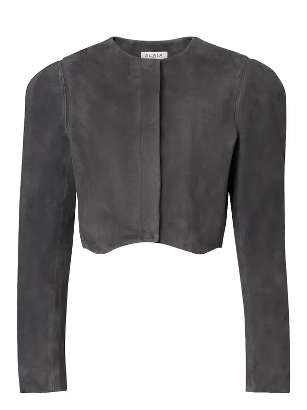 Alaïa Cropped Suede Jacket - Grey