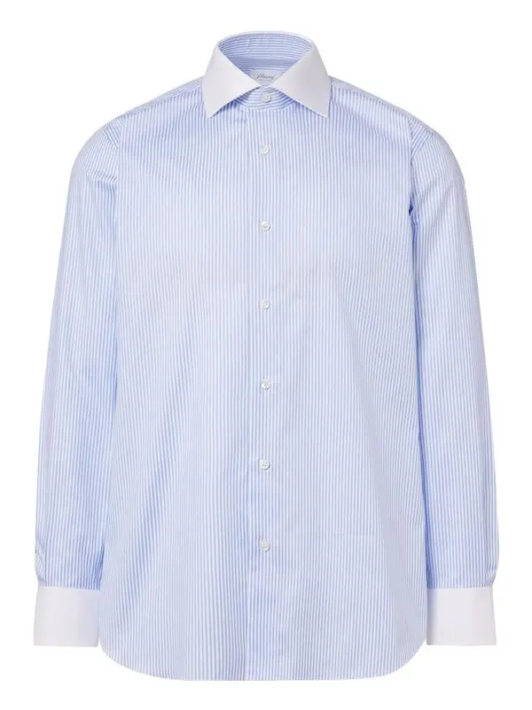Brioni William Striped Cotton Poplin Shirt - Blue