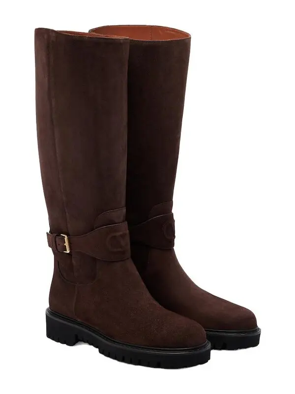 Valentino Garavani Vlogo Suede Knee-high Boots - Brown
