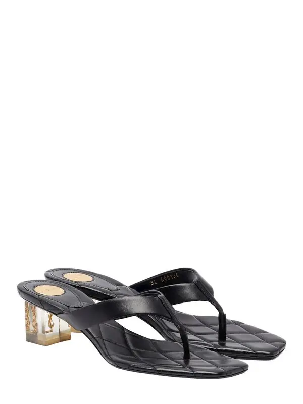 Saint Laurent Cassandre Leather Thong Sandals - Black