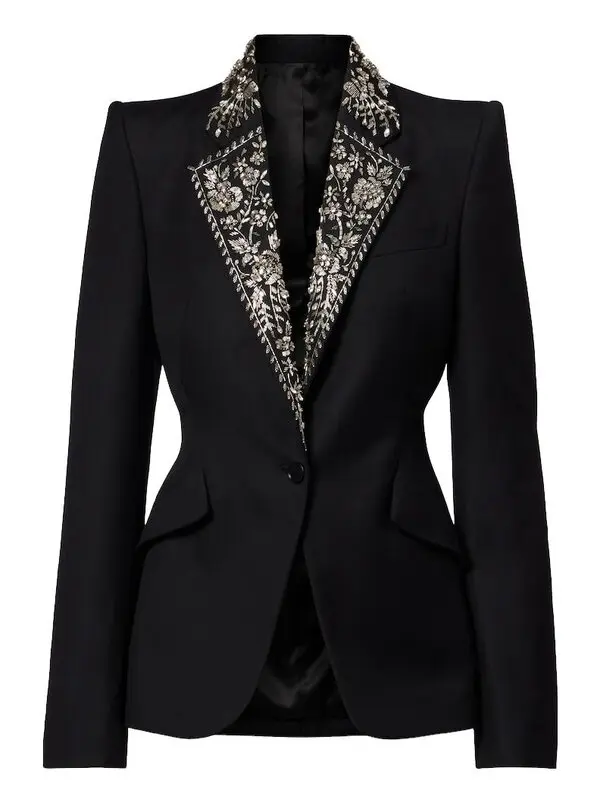 Alexander McQueen Embellished Single-breasted Wool Blazer - Black