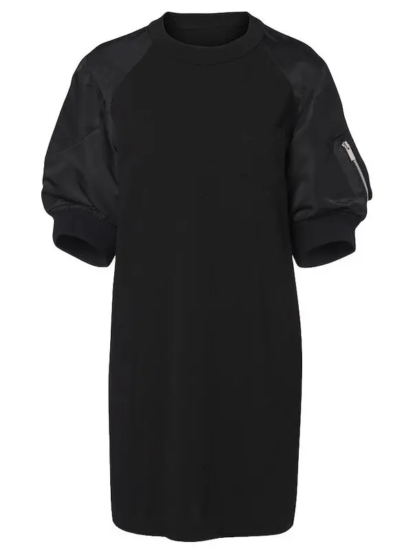 Sacai Cotton Mini Dress With Nylon Accents - Black