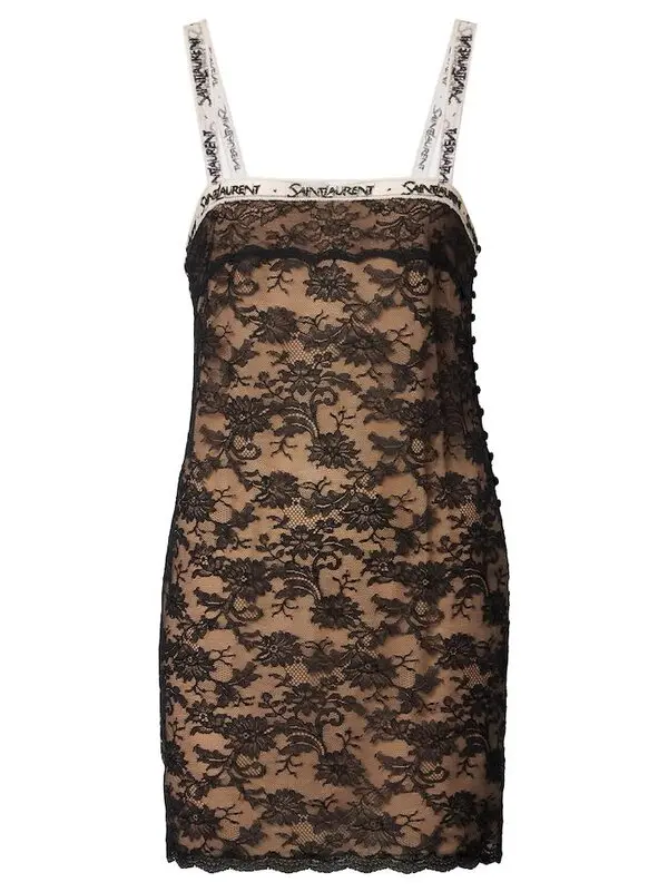 Saint Laurent Lace Mini Dress - Black