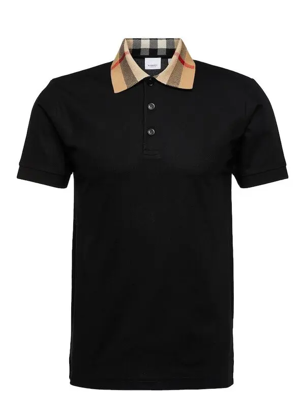 Burberry Check Cotton Piqué Polo Shirt - Black