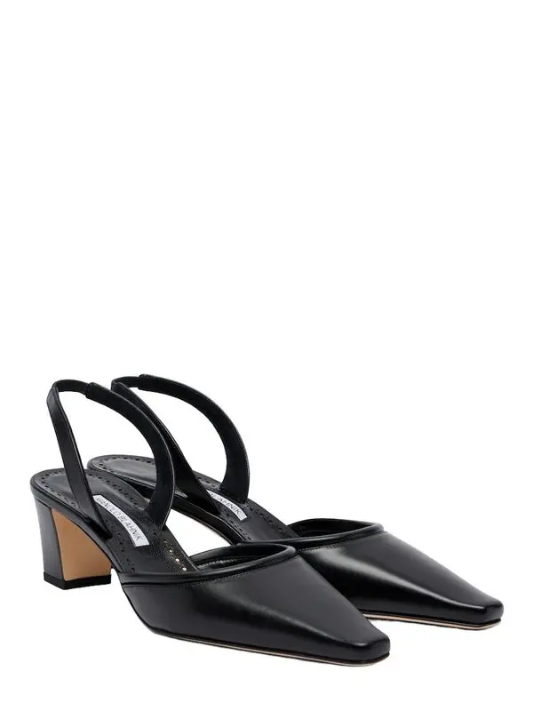 Manolo Blahnik Vendona Leather Slingback Pumps - Black