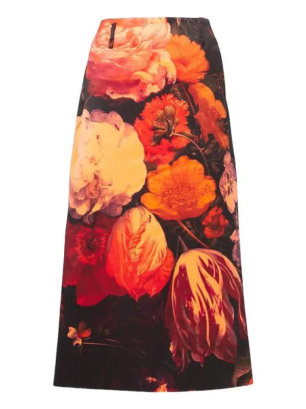 Dries Van Noten Floral Midi Skirt - Orange