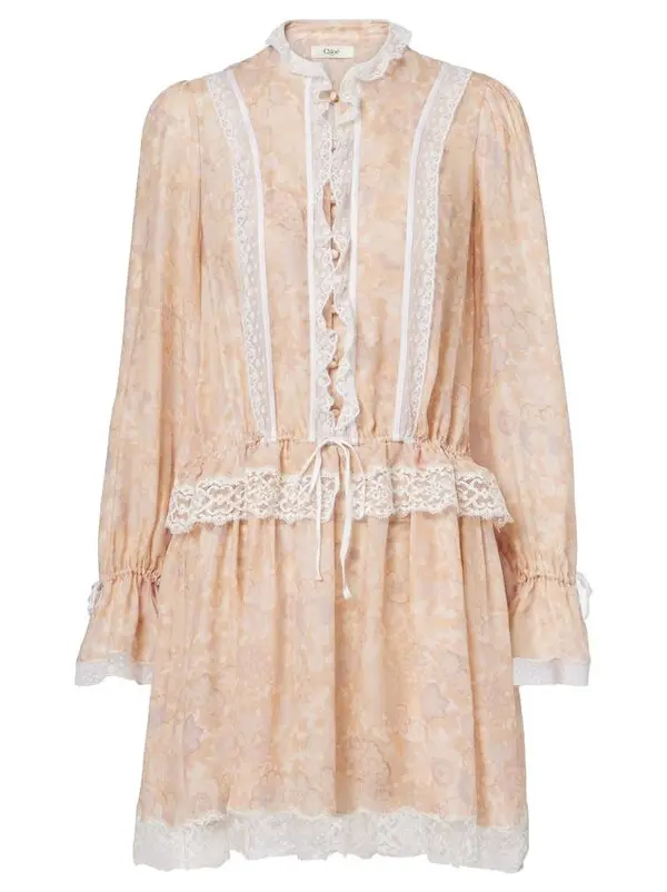 Chloé Floral Silk Charmeuse Mini Dress - Pink