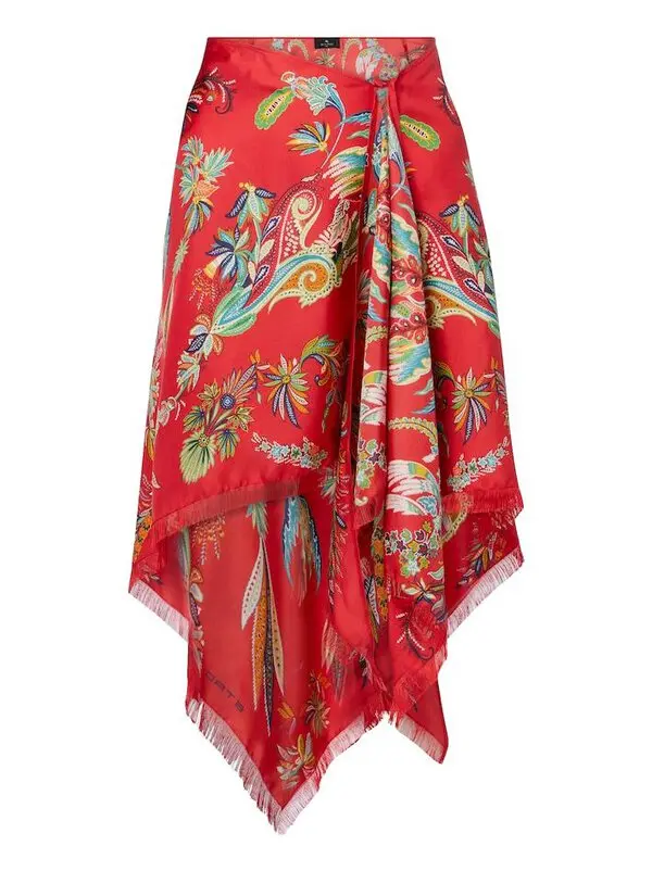 Etro Paisley Asymmetric Silk Twill Mini Skirt - Red