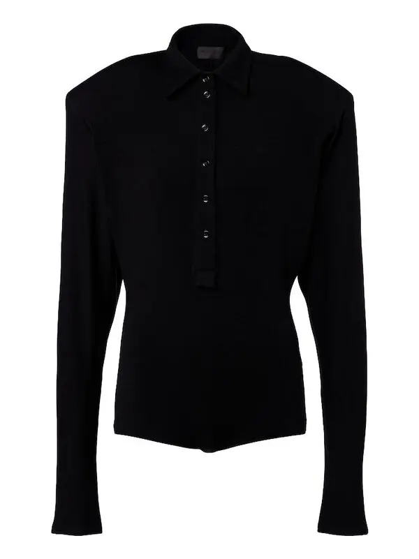 MUGLER Wool-blend Polo Sweater - Black