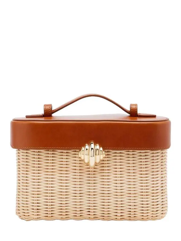 AQUAZZURA Belgravia Leather-trimmed Wicker Vanity Bag - Beige