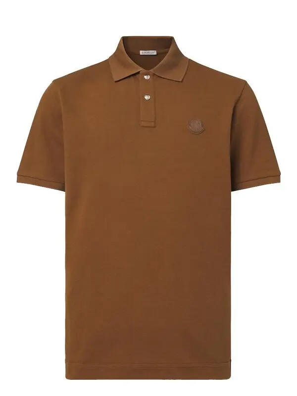 Moncler Leather-trimmed Cotton Piqu� Polo Shirt - Brown