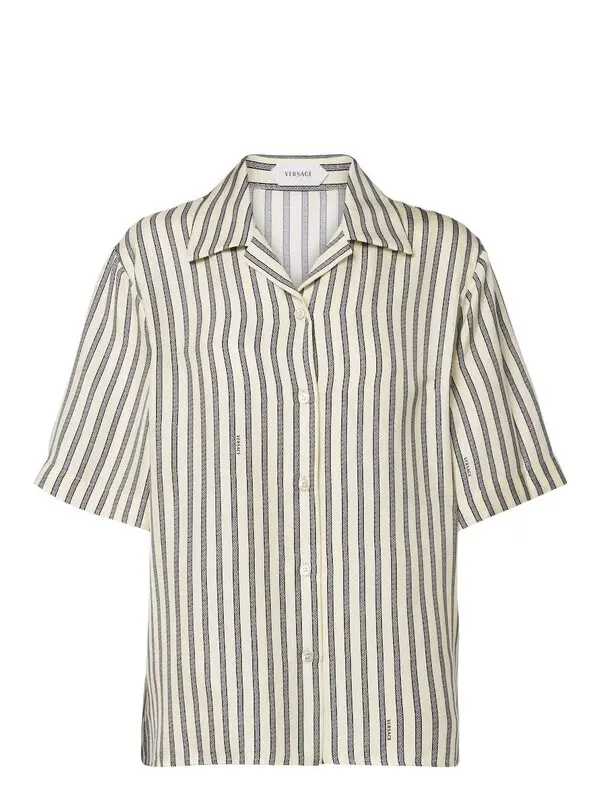 Versace Striped Silk Bowling Shirt - Yellow
