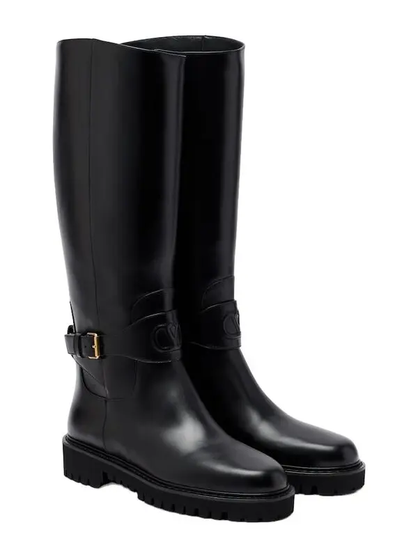 Valentino Garavani Vlogo Leather Knee-high Boots - Black