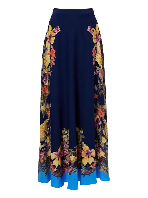 Etro Floral Silk Crepe De Chine Maxi Skirt - Blue