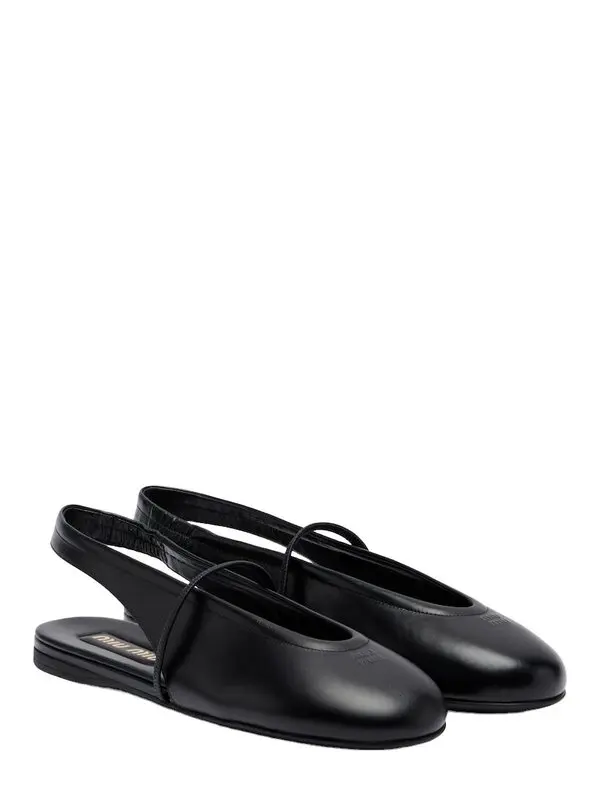 Miu Miu Leather Slingback Flats - Black