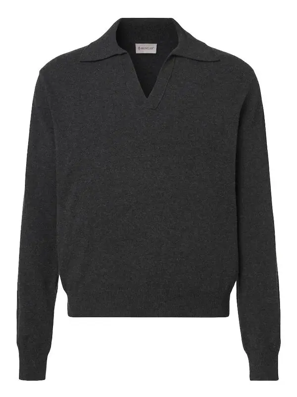 Moncler Wool And Cashmere-blend Notch Neck Polo Sweater - Grey