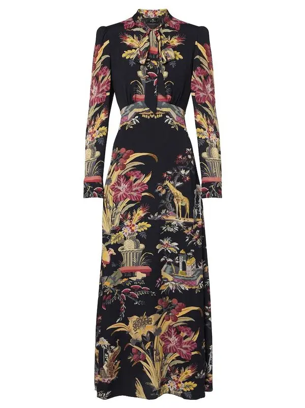Etro Printed Crepe De Chine Maxi Dress - Black