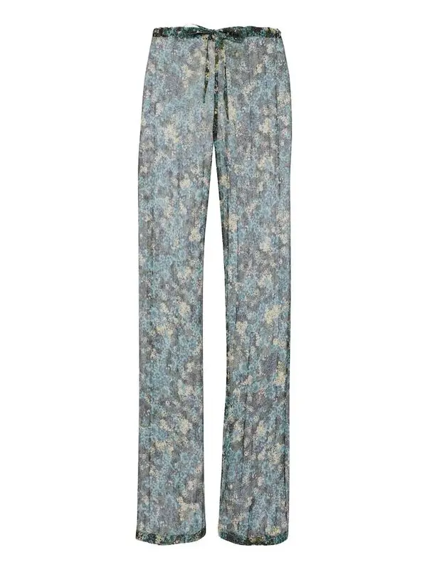Dries Van Noten Semi-sheer Floral Wide-leg Pants - Blue