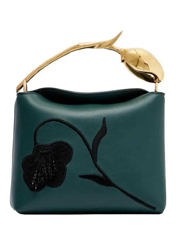 Erdem Bloom Mini Embroidered Leather Top-handle Bag - Green