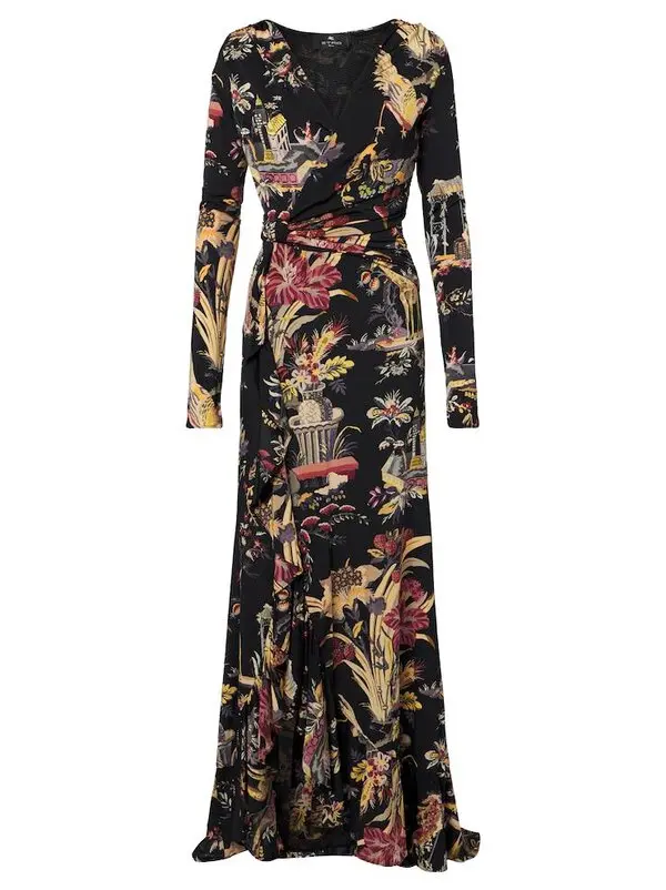 Etro Printed Jersey Maxi Dress - Black