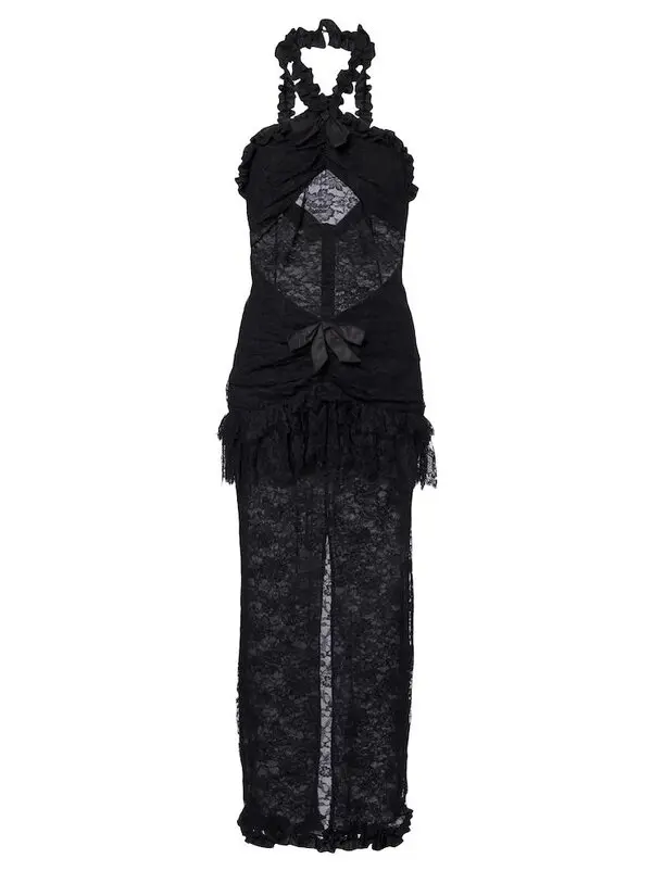 Alessandra Rich Lace Ruffled Cocktail Dress - Black