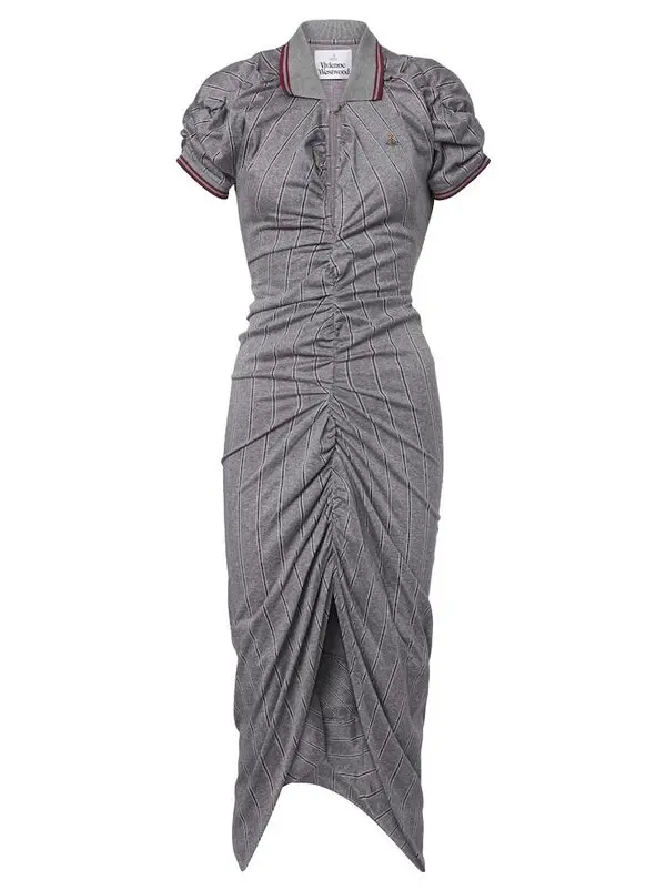 VIVIENNE WESTWOOD Pulling Striped Ruched Cotton Midi Dress - Grey
