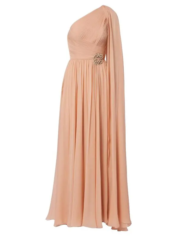 Elie Saab Embellished Plissé One-shoulder Silk Gown - Pink
