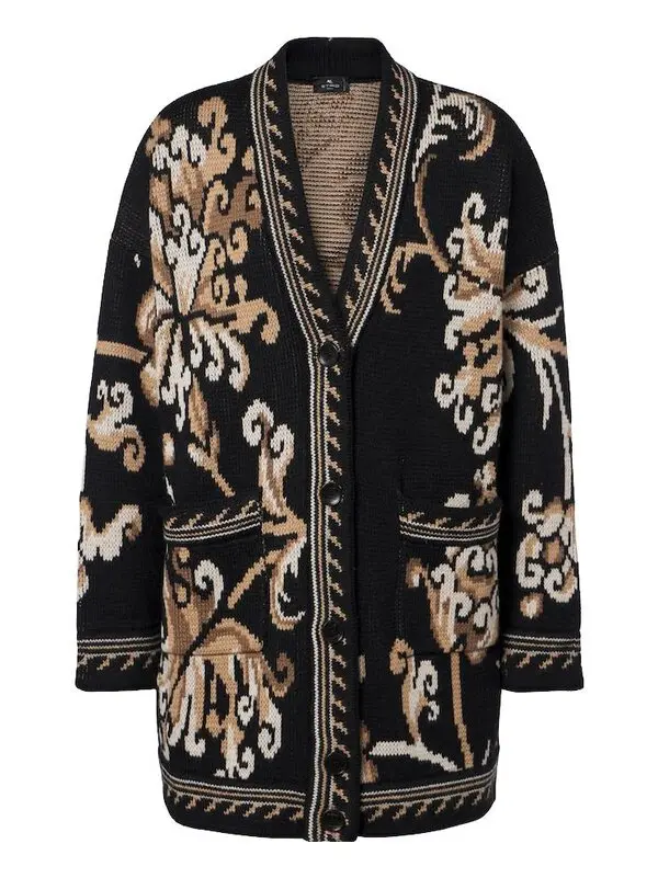 Etro Jacquard Wool Cardigan - Black