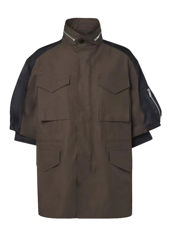 Sacai Cotton Field Jacket In Khaki X Navy - Green
