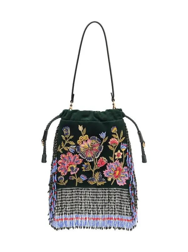Etro Kalispera Small Beaded Suede Shoulder Bag - Green
