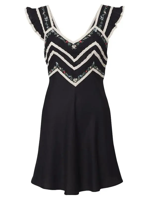 Rixo Diaz Embroidered Lace-trimmed Mini Dress - Black