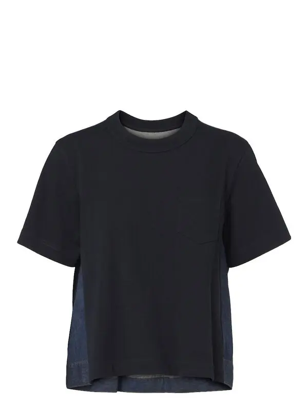 Sacai Cotton Jersey And Denim T-shirt - Blue