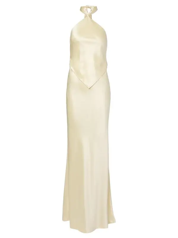 Retrofete Ester Halterneck Satin Gown - Yellow