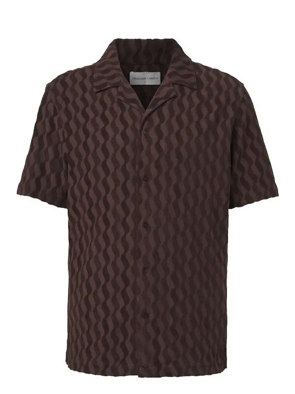 Frescobol Carioca Terry-trimmed Cotton-blend Bowling Shirt - Brown