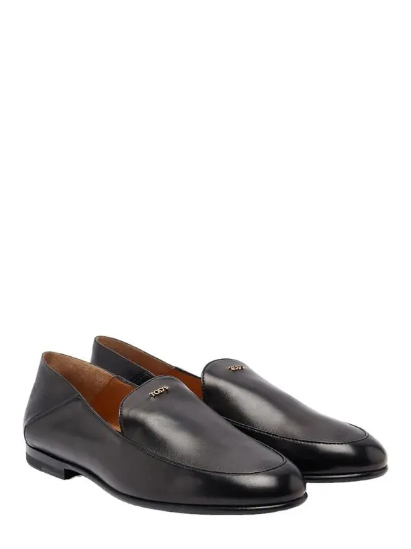 TOD'S Leather Loafers With Almond Toe - Black