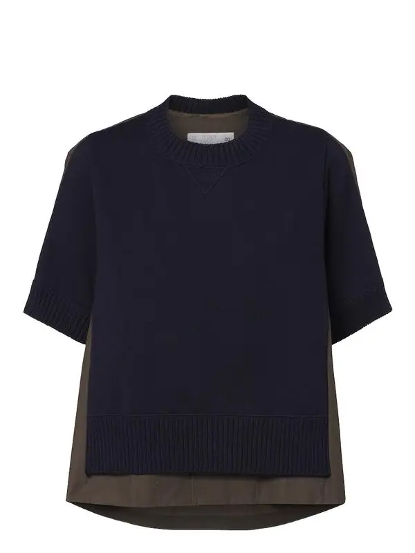 Sacai Knitted Cotton And Cashmere-blend Top - Black