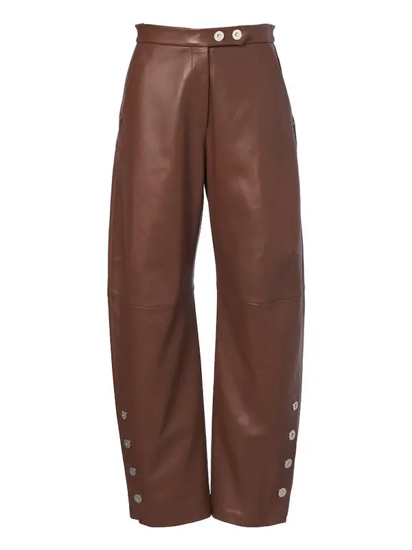 Sportmax Leather Barrel-leg Pants - Brown