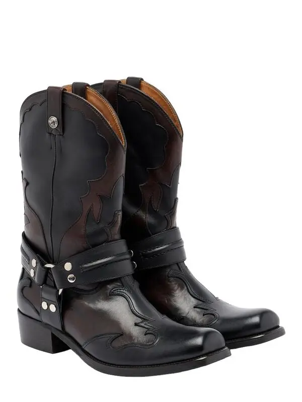 Versace Sylvester Leather Cowboy Boots - Black