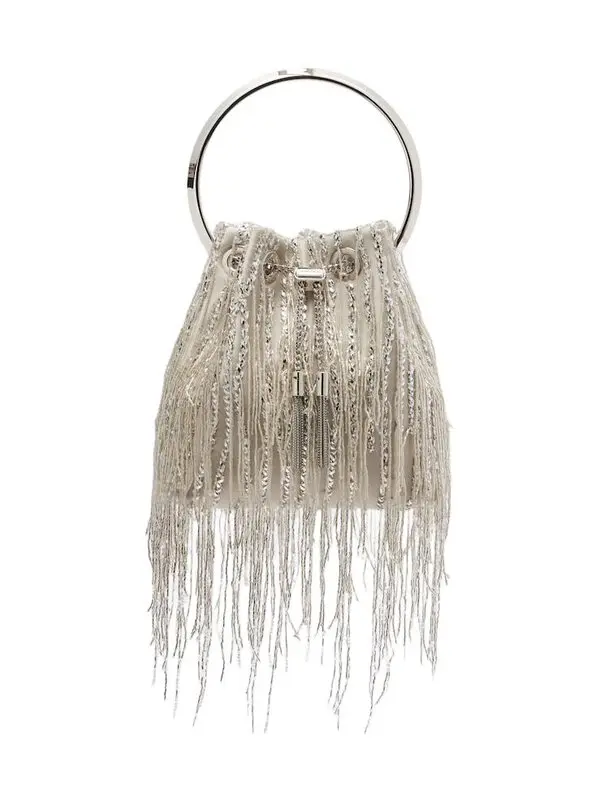 JIMMY CHOO Bon Bon Embellished Satin Bucket Bag - Silver