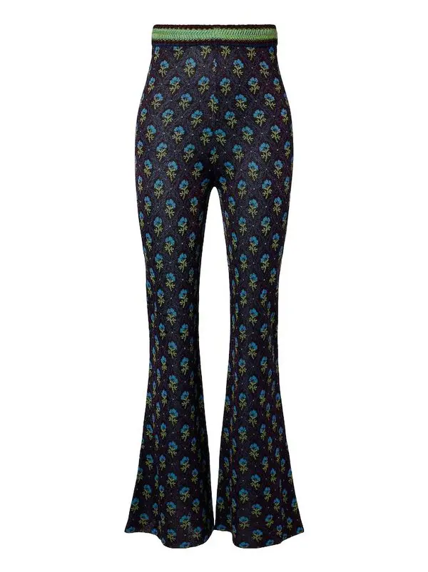 Etro Floral Jacquard Flared Pants - Blue
