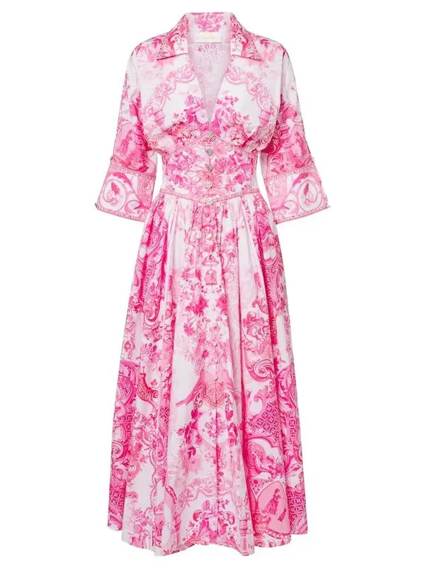 Camilla Embellished Floral Cotton Midi Dress - Pink