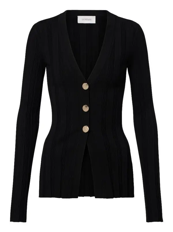 Sportmax Ribbed-knit Cardigan With Buttoned Front - Black