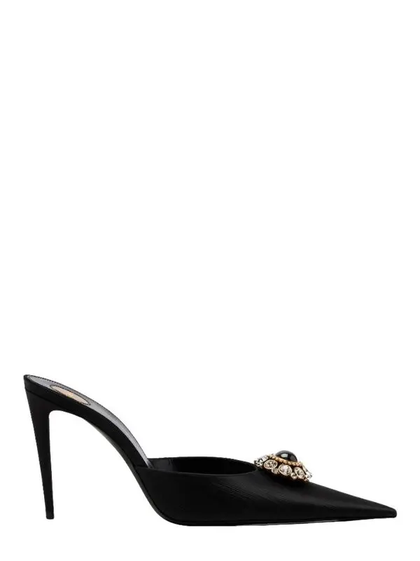 Saint Laurent Embellished Satin Mules - Black