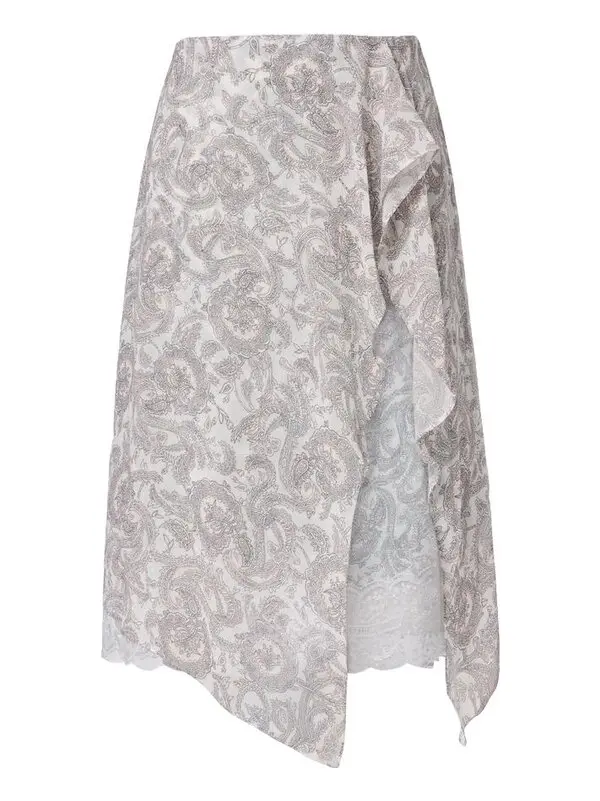 Acne Studios Paisley Lace-trimmed Silk Crêpe Midi Skirt - Beige