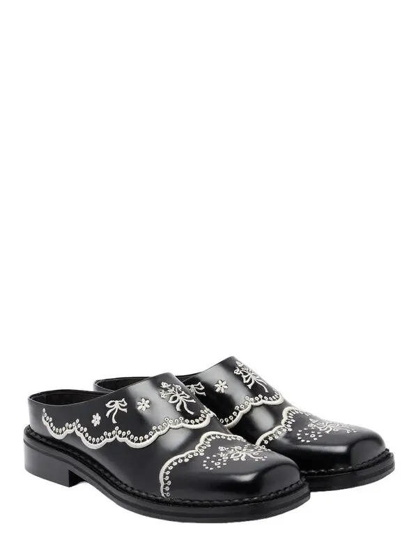 Simone Rocha Embroidered Leather Mules - Black
