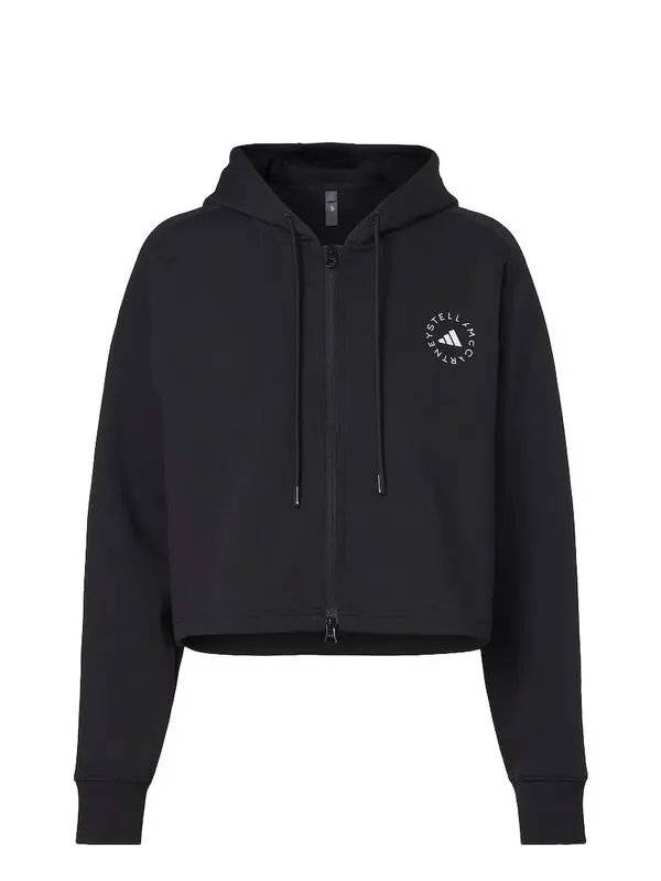 Adidas By Stella McCartney Cropped Logo Cotton-blend Hoodie - Black