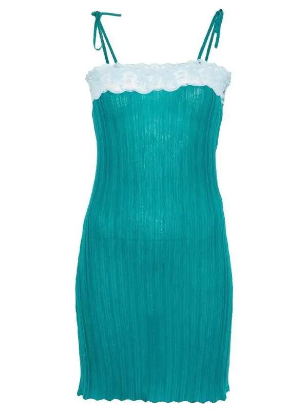 Chloé Wool Knit Mini Dress With Lace Trim - Multicolor
