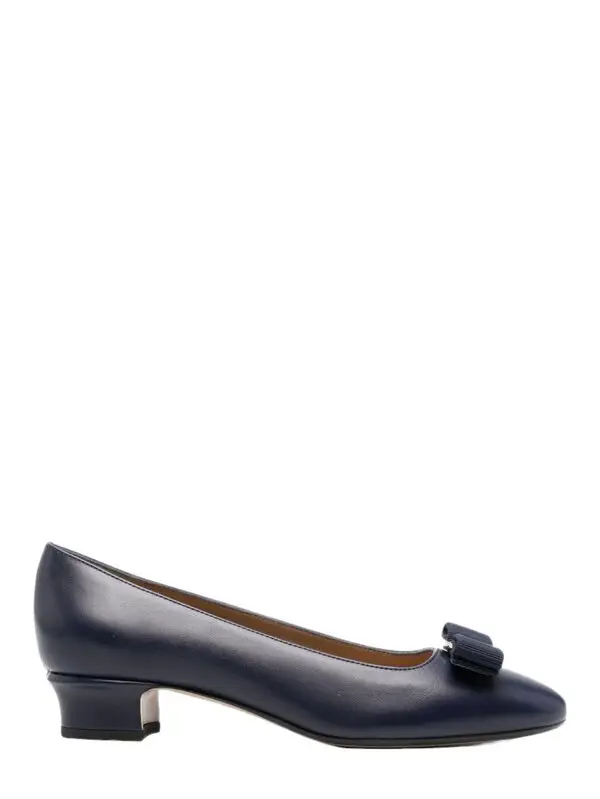 FERRAGAMO Leather Block Heel Pumps With Logo Detail - Multicolor