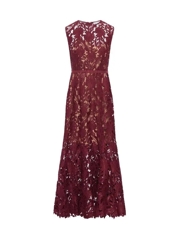 SELF-PORTRAIT Guipure Lace Midi Dress - Red